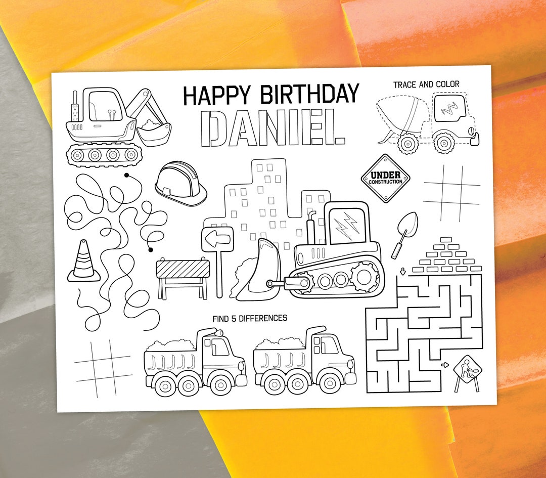 Construction Coloring Placemat DIGITAL | Builder Party Activity Sheet ...