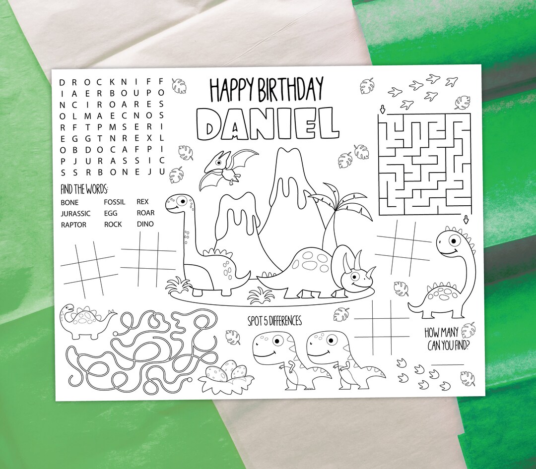 Dinosaur Coloring Placemat DIGITAL | Jurassic Party Activity | Kids ...