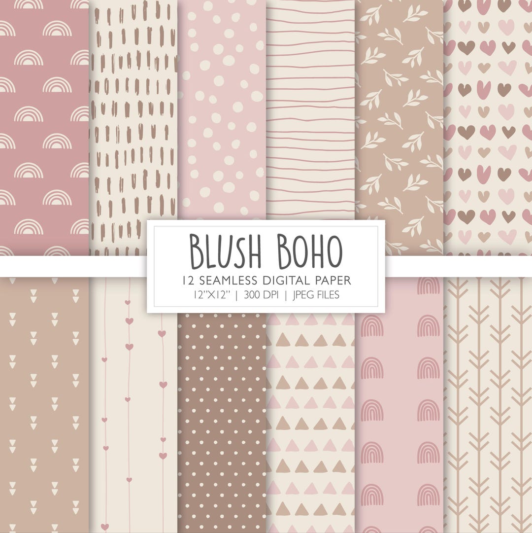 Blush Boho Digital Paper | Cute Pink and Brown Boho Background Pattern ...