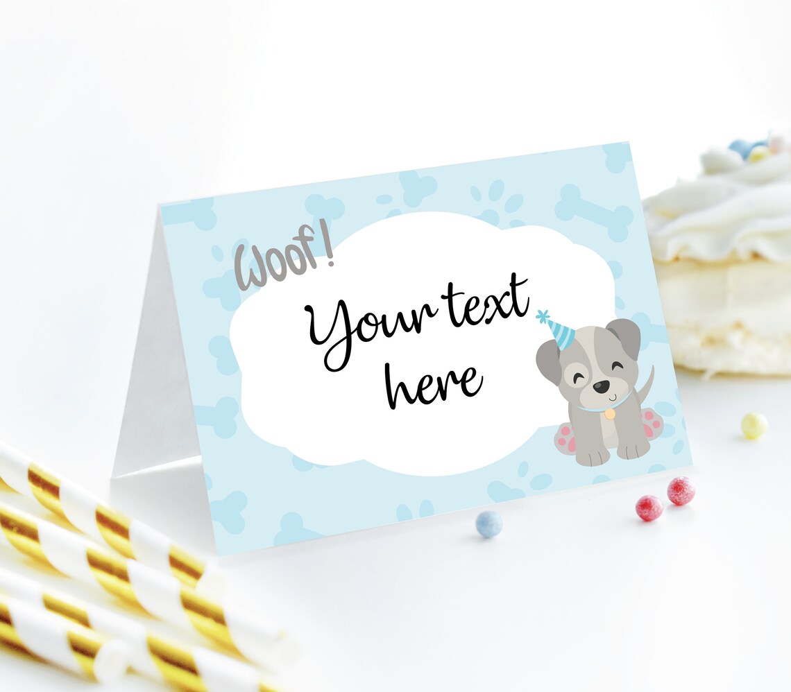 Puppy Birthday Tent Cards DIGITAL | Dog Party Blank Food Label | Woof ...