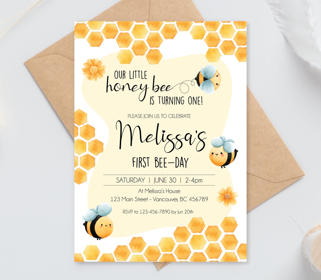 Honey Bee Birthday Invitation DIGITAL | Bee-day Party | Personalized ...