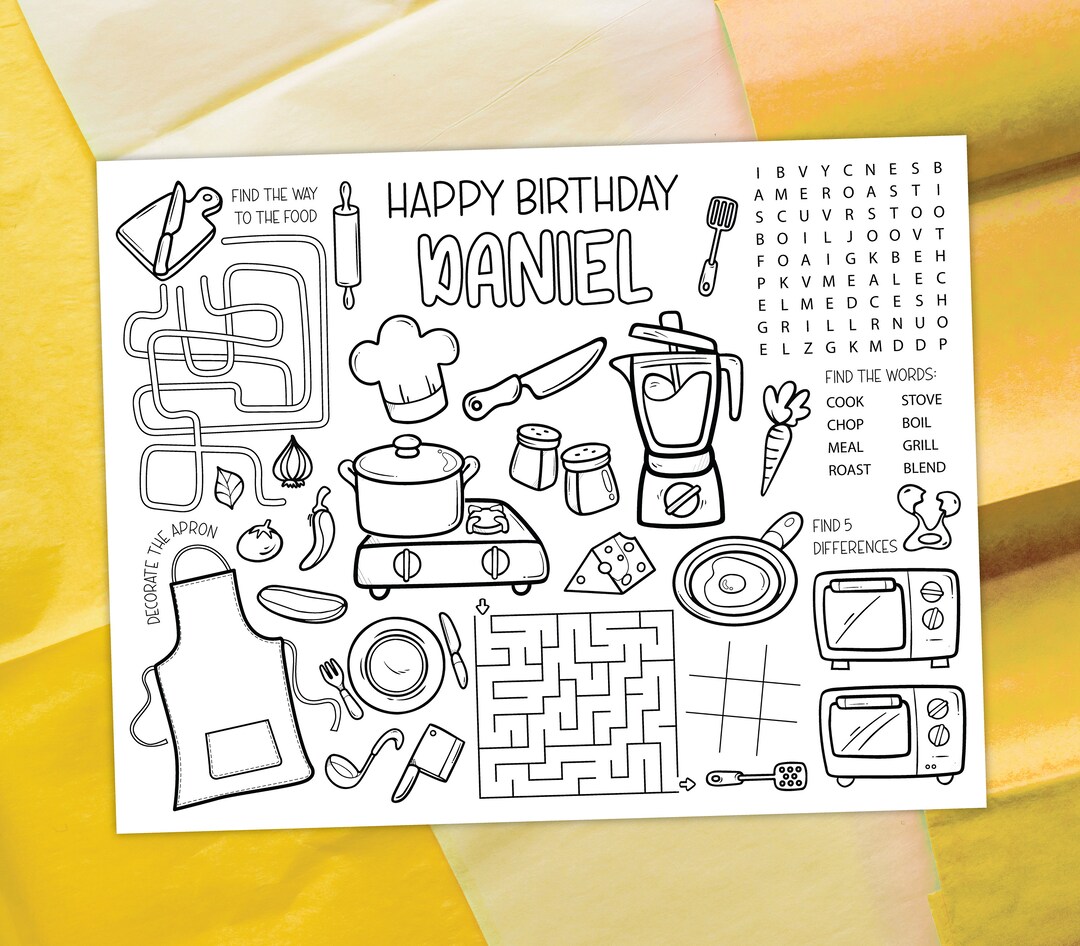 Cooking Coloring Placemat DIGITAL | Cook Party Activity Sheet | Kids ...