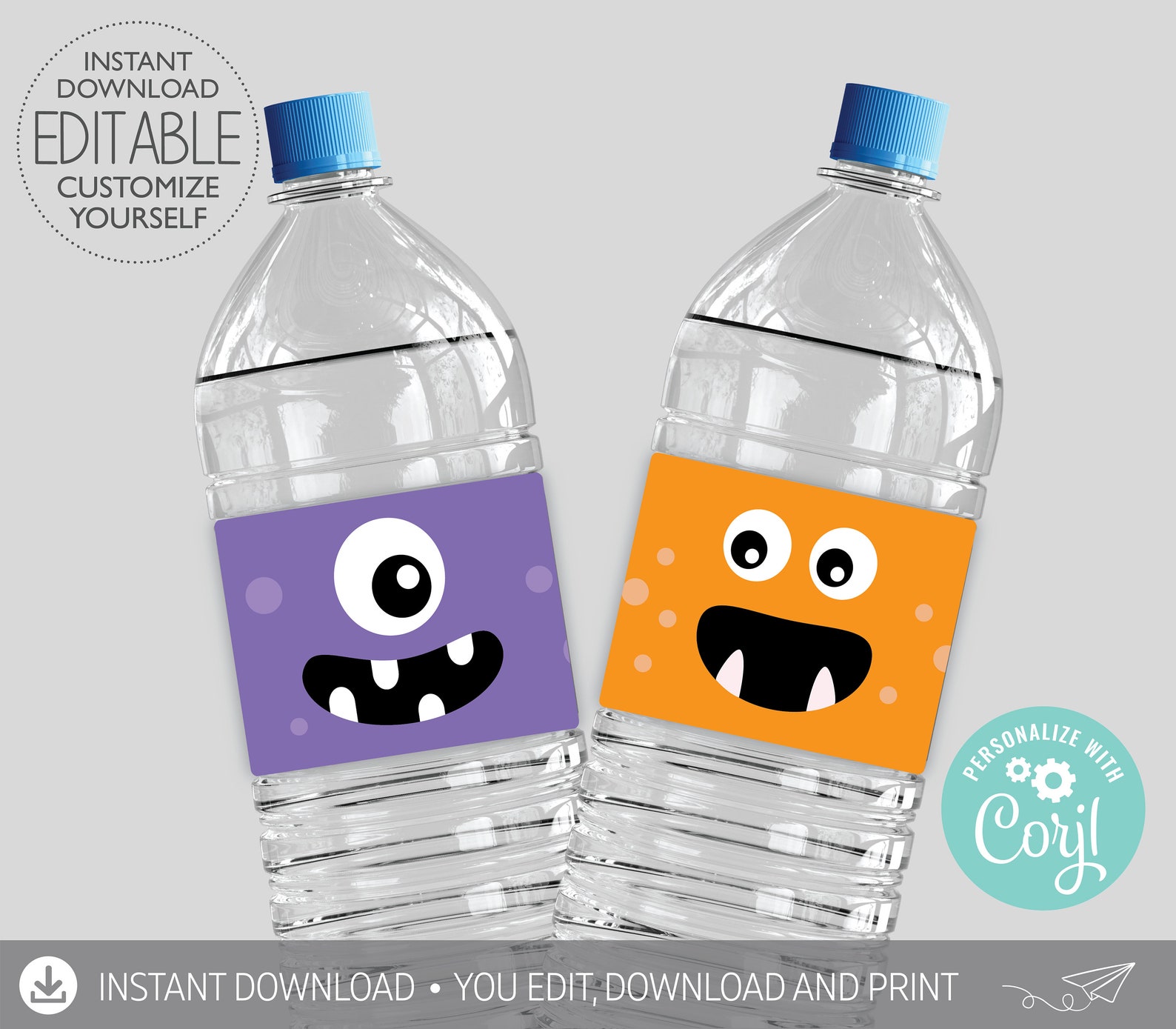 Monster Birthday Bottle Label DIGITAL Little Monster Party | Etsy