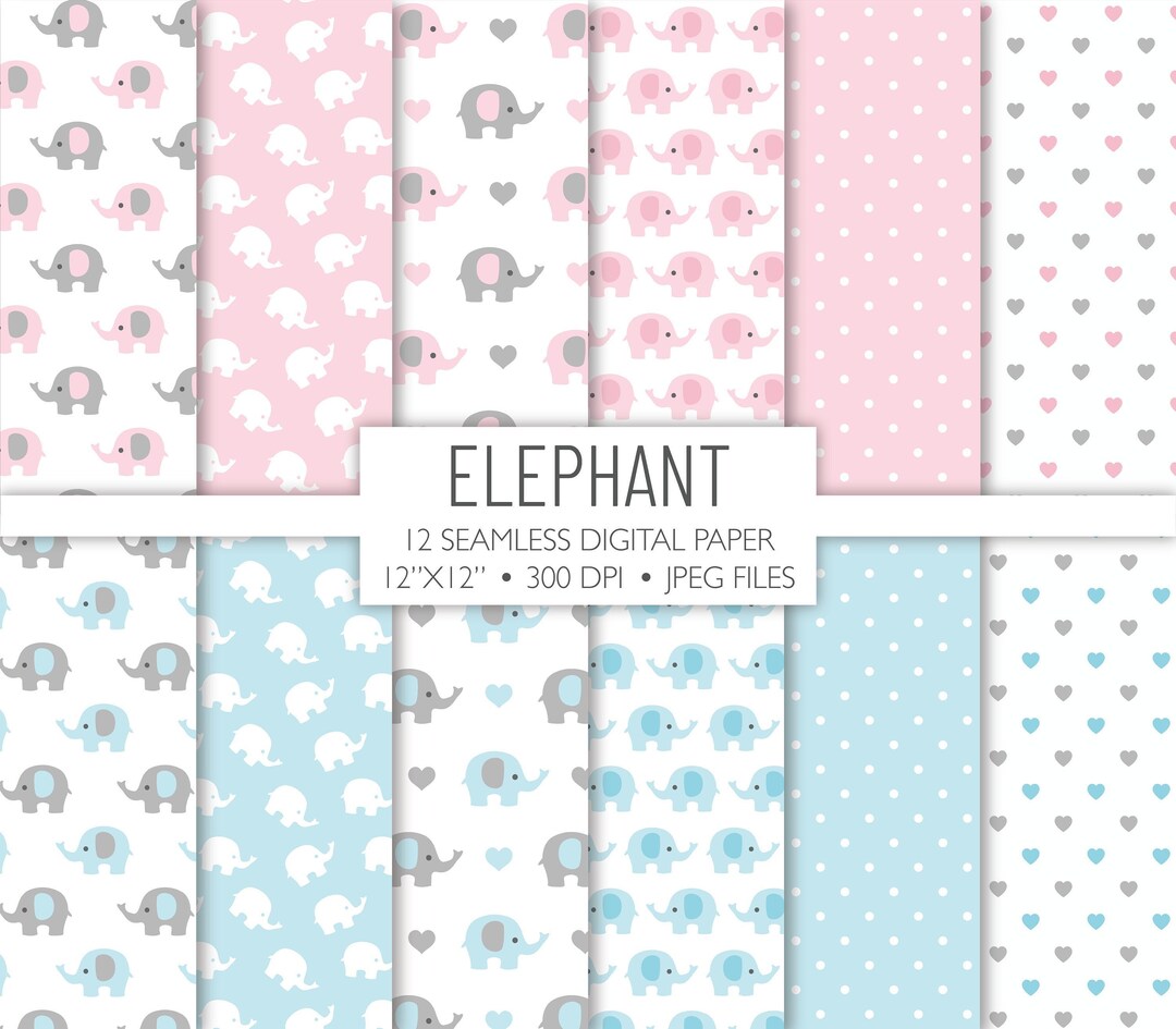 Elephant Seamless Digital Paper Pink and Blue Background - Etsy