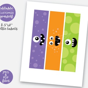 Monster Birthday Bottle Label DIGITAL | Little Monster Party Water ...