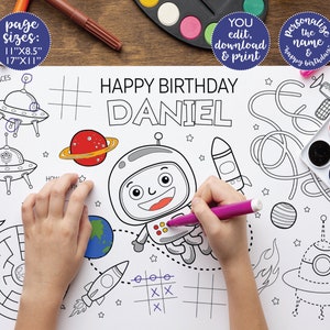 Space Coloring Placemat DIGITAL | Astronaut Party Activity Sheet | Kids ...