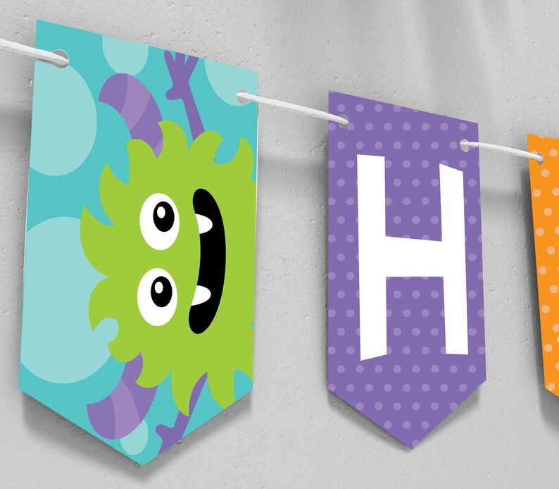 Monster Happy Birthday Banner DIGITAL | Little Monster Party Decoration ...