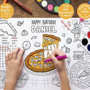 Pizza Coloring Placemat DIGITAL | Pizzeria Party Activity Sheet | Kids ...