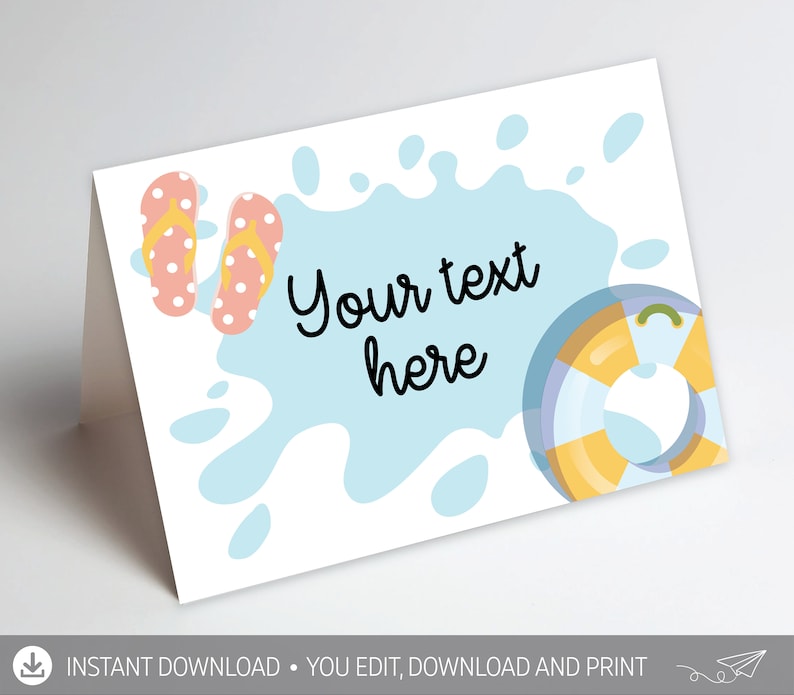 Pool Party Birthday Tent Cards DIGITAL Beach Summer Pink - Etsy