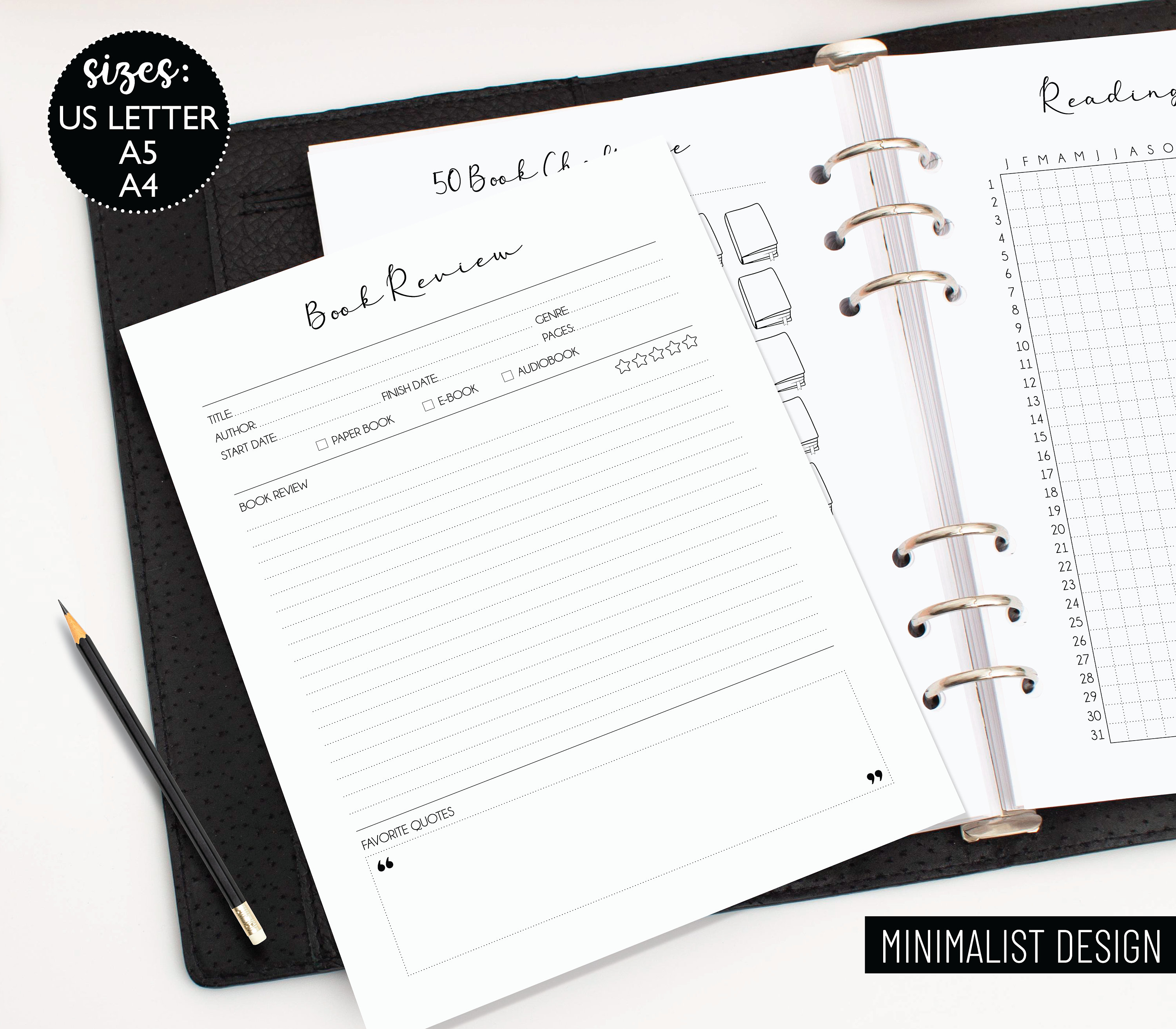 Book Reading Journal Bundle | Minimalist Planner Set | Digital Reading ...