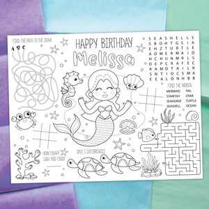 Mermaid Coloring Placemat DIGITAL | Sea Life Party Activity | Kids ...