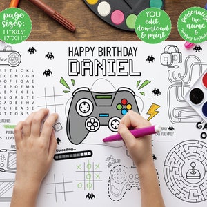 Video Game Coloring Placemat DIGITAL | Player Party Activity | Gamer ...