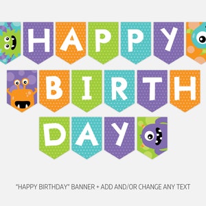 Monster Happy Birthday Banner DIGITAL | Little Monster Party Decoration ...