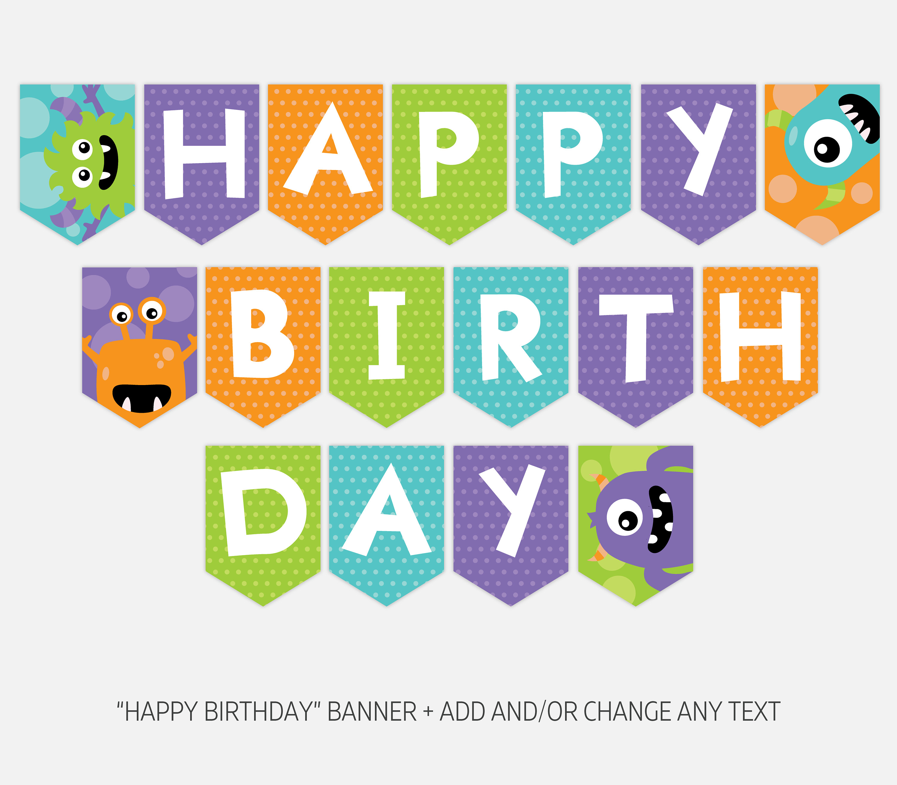 Monster Happy Birthday Banner DIGITAL | Little Monster Party Decoration ...