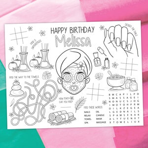 Spa Coloring Placemat DIGITAL | Pamper and Makeup Party Activity Sheet ...