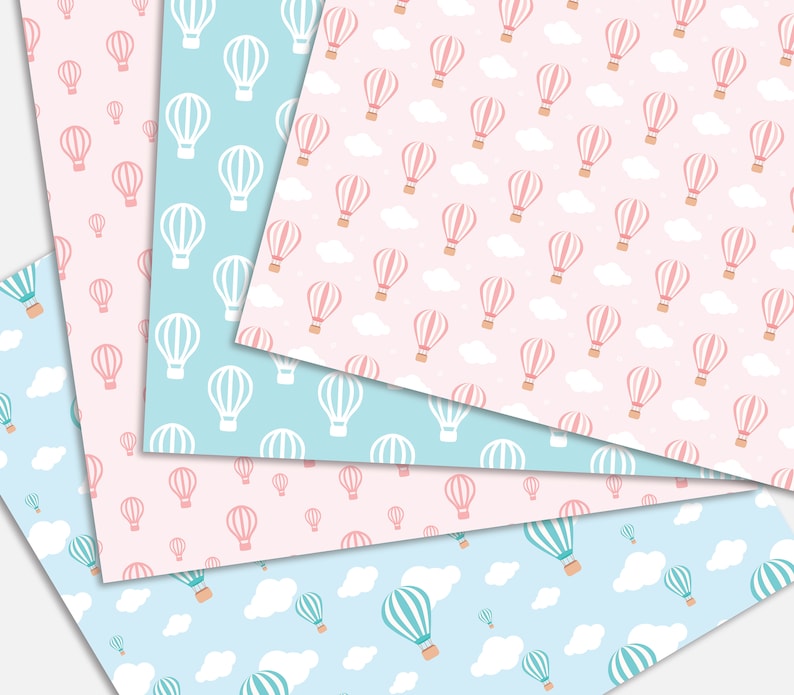 Hot Air Balloon Seamless Digital Paper | Pink and Blue Background ...