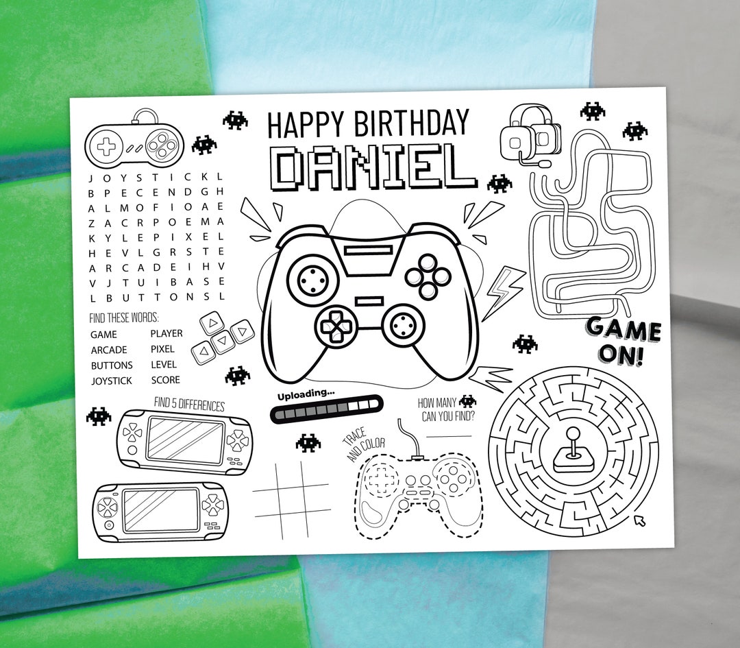 Video Game Coloring Placemat DIGITAL | Player Party Activity | Gamer ...