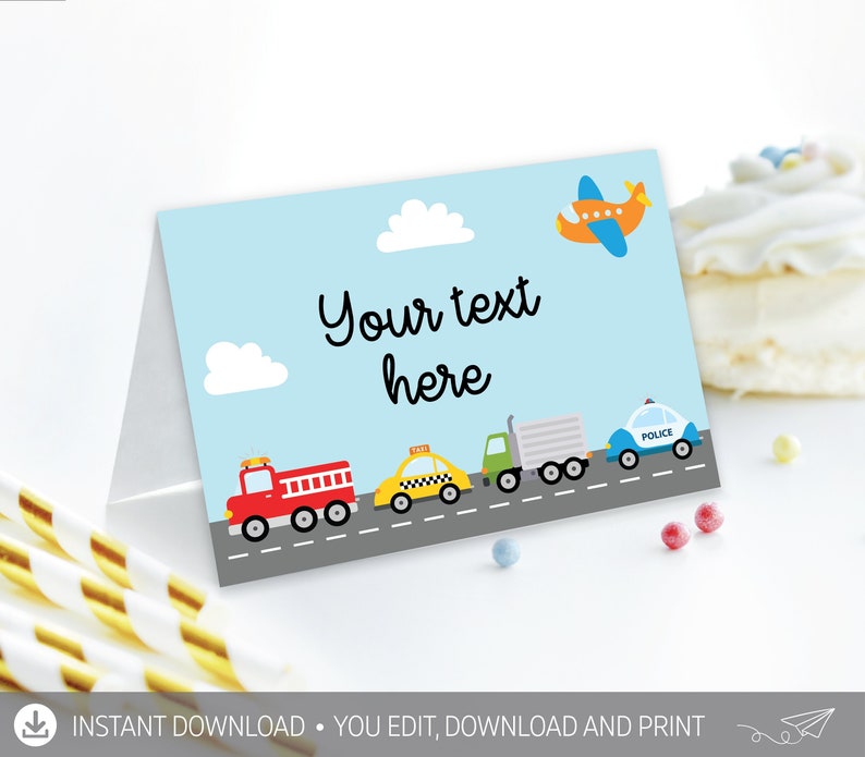 Transportation Birthday Tent Cards DIGITAL Transport Party - Etsy