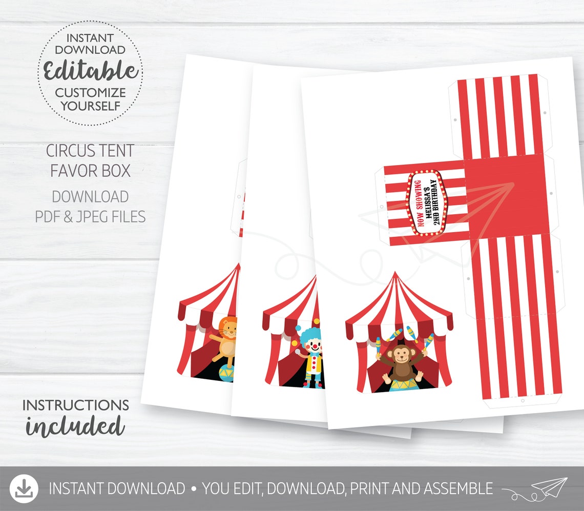 Circus Tent Favor Box DIGITAL Carnival Personalized Party - Etsy
