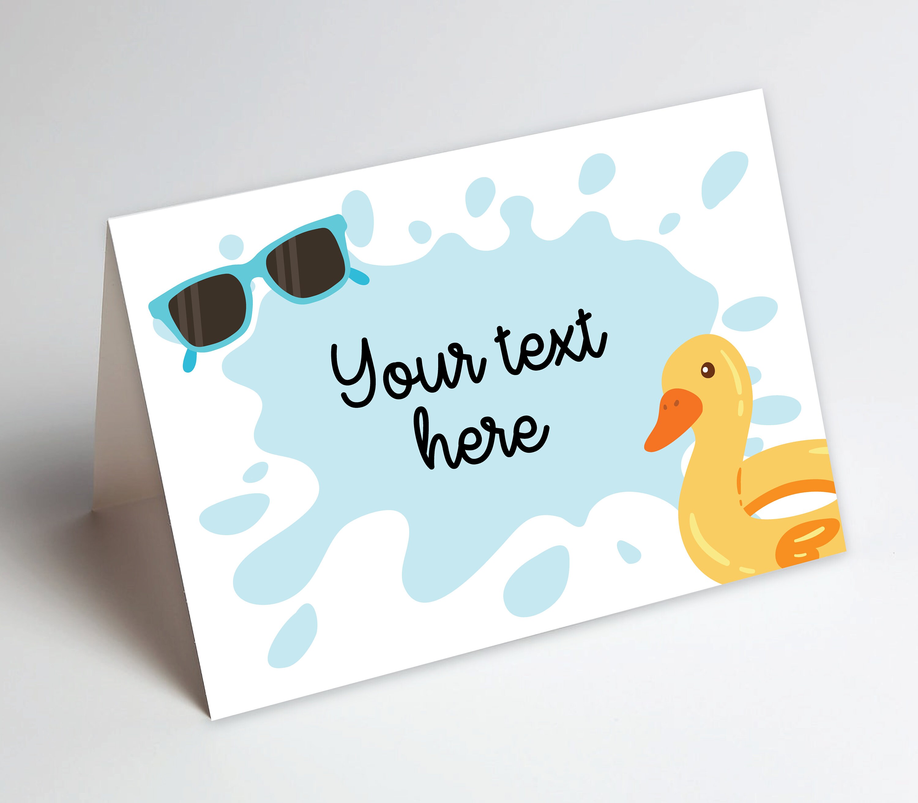 Pool Party Birthday Tent Cards DIGITAL | Beach Summer Blue Party Blank ...