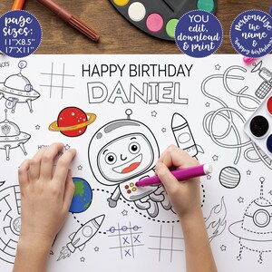 Space Coloring Placemat DIGITAL Astronaut Party Activity Sheet Kids ...