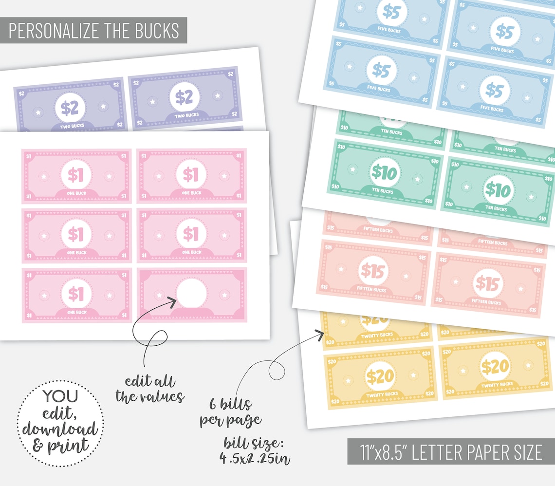 Editable Play Money DIGITAL | Kids Reward System | Pretend Money ...