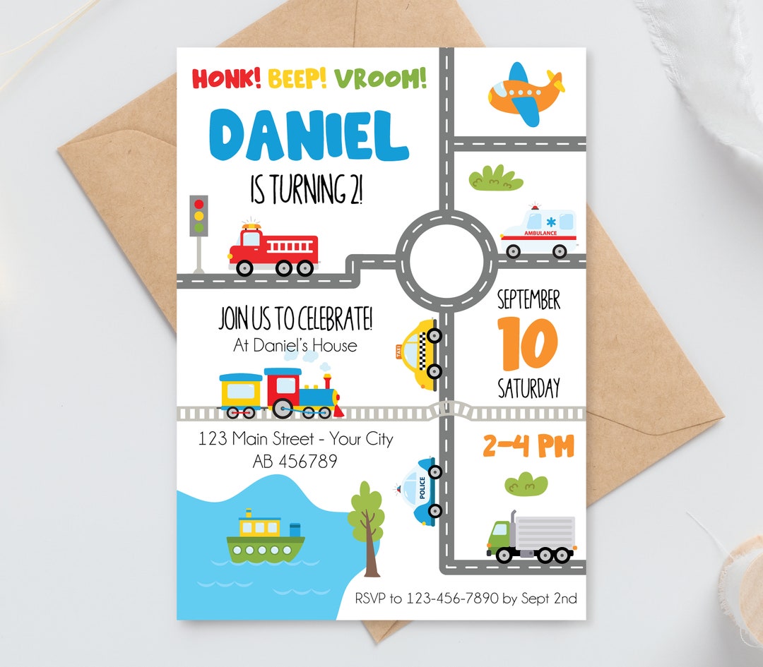 Transportation Birthday Invitation DIGITAL | Transport Party | Vehicles ...