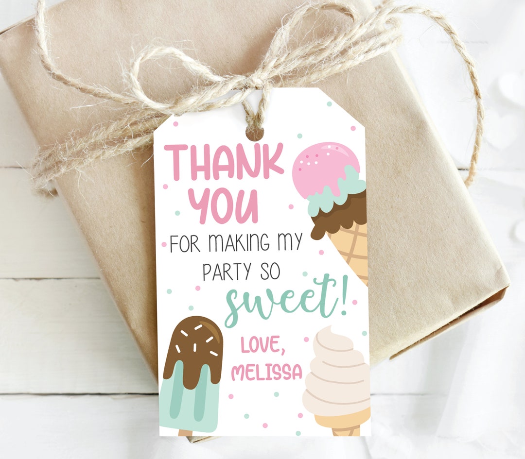 Ice Cream Birthday Thank You Tag DIGITAL | Ice Cream Shop Favor Tag ...