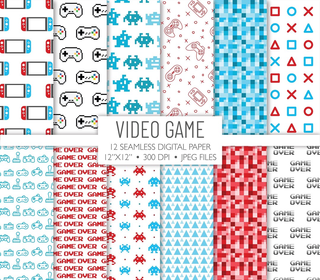 Video Game Seamless Digital Paper Red and Blue Gamer - Etsy