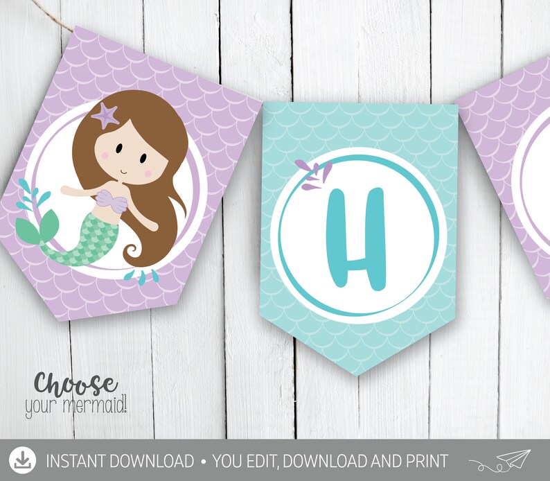 Mermaid Birthday Party Kit DIGITAL Cute Mermaid Party Bundle - Etsy