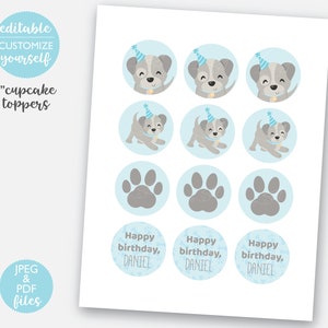 Puppy Birthday Cupcake Toppers DIGITAL | Dog Party Decoration | Woof ...