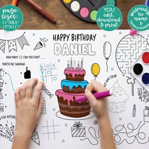 Birthday Party Coloring Placemat DIGITAL Party Activity Kids Coloring ...