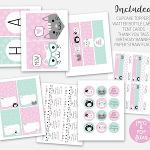 Kitten Birthday Party Kit DIGITAL | Cat Party Bundle Set | Personalized ...