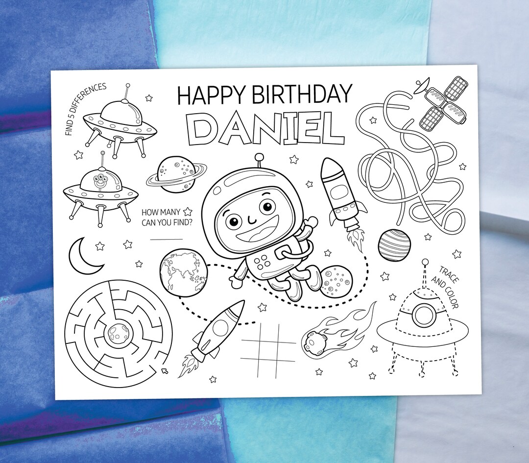 Space Coloring Placemat DIGITAL Astronaut Party Activity Sheet Kids ...