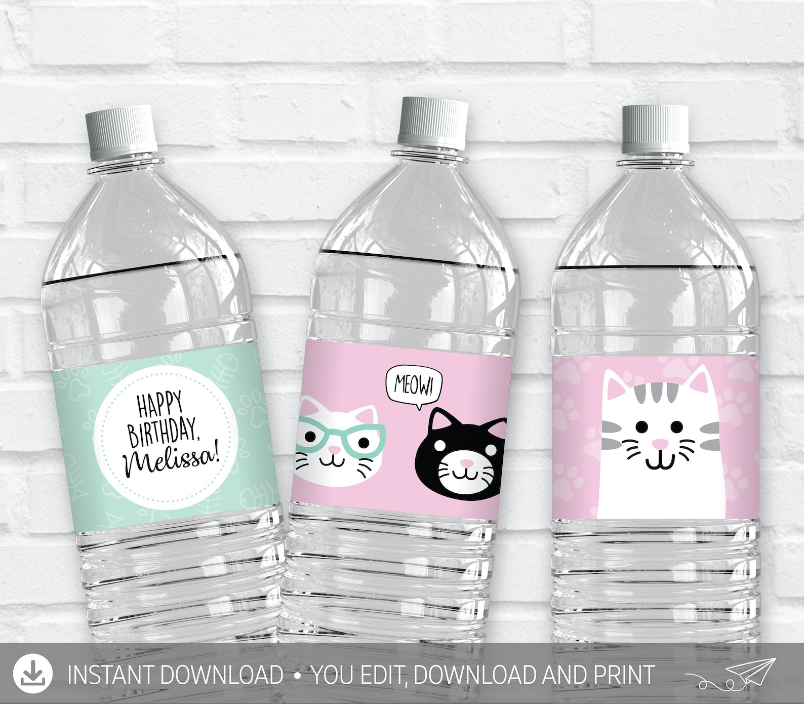 Kitten Birthday Bottle Label DIGITAL Cat Party Water Bottle - Etsy