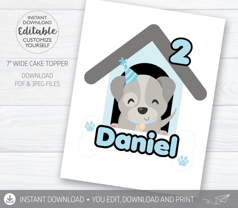 Puppy Birthday Cake Topper DIGITAL Dog Party Decoration | Etsy
