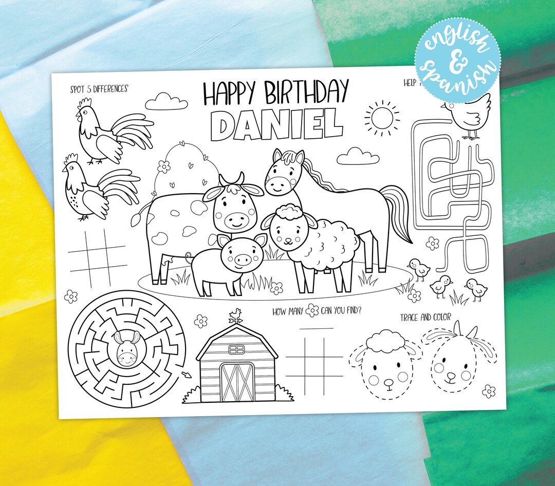 Farm Animals Coloring Placemat DIGITAL | Barnyard Party Activity | Kids ...