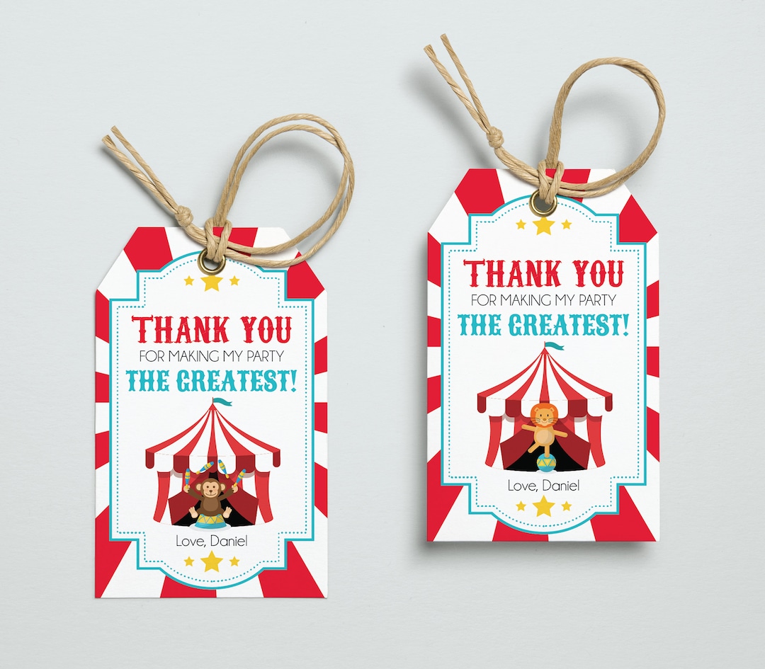 Circus Birthday Thank You Tag DIGITAL | Carnival Party Favor Tag ...