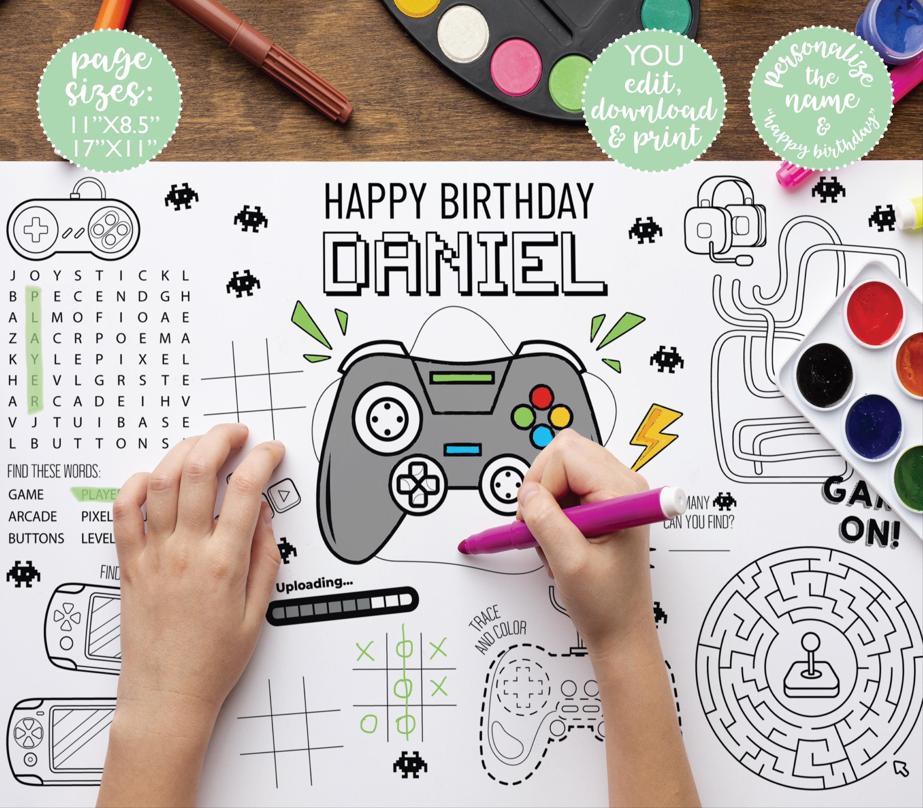 Video Game Coloring Placemat DIGITAL | Player Party Activity | Gamer ...