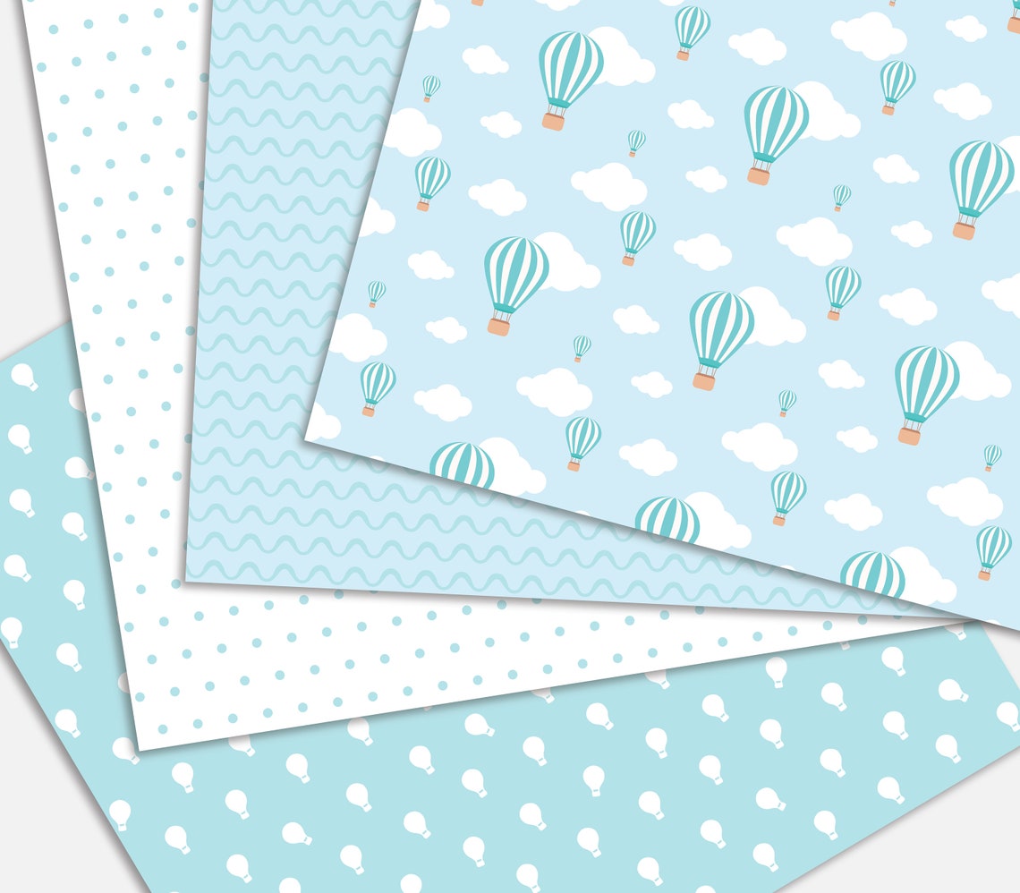 Hot Air Balloon Seamless Digital Paper | Blue Background Pattern ...