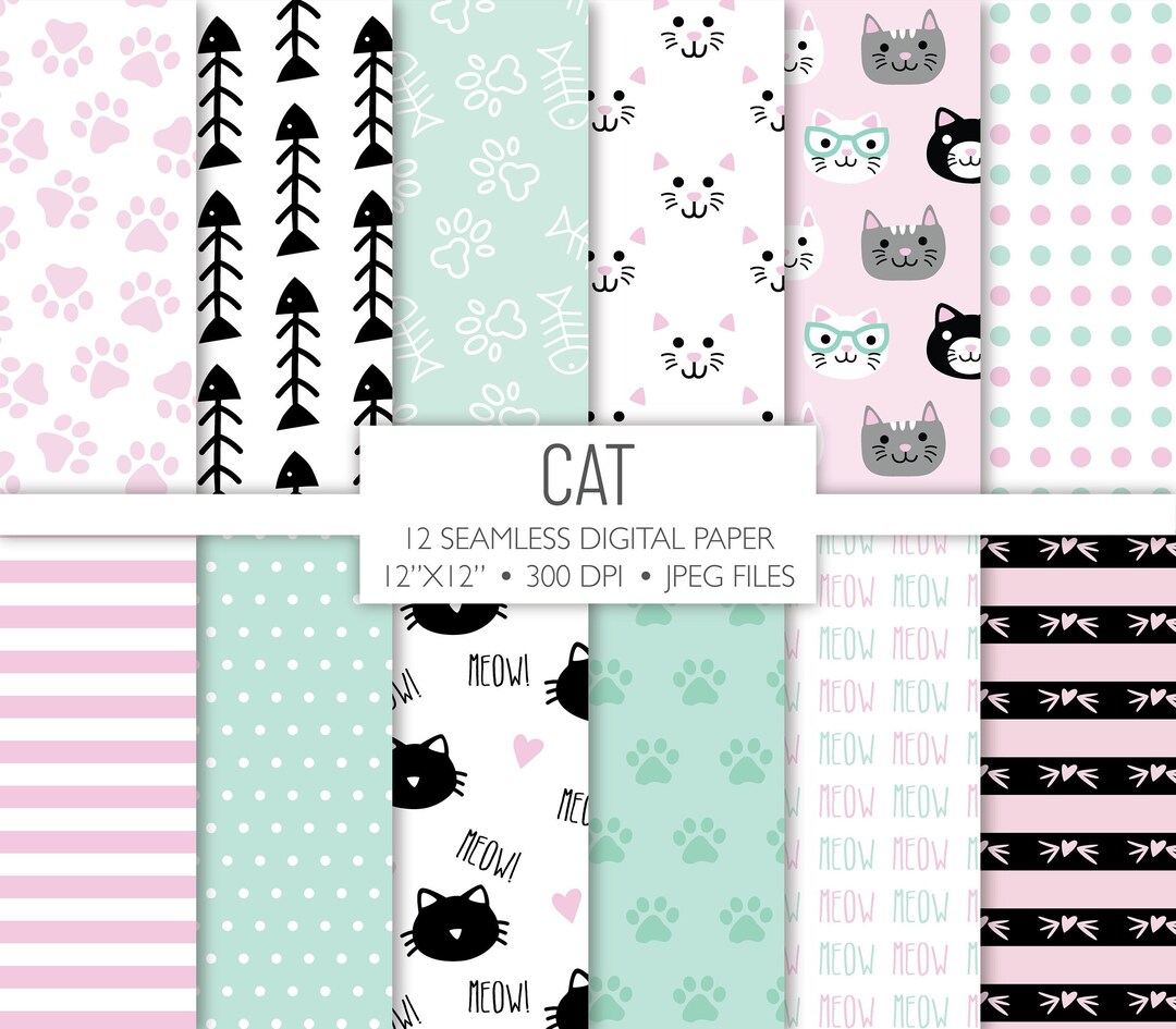 Cat Seamless Digital Paper Kitten Background Pattern Kitty - Etsy