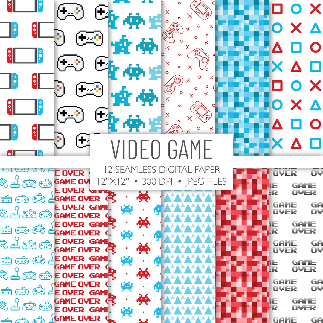 Video Game Seamless Digital Paper Red and Blue Gamer Background Pattern ...
