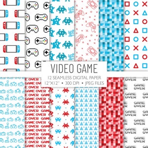 Video Game Seamless Digital Paper Red and Blue Gamer Background Pattern ...
