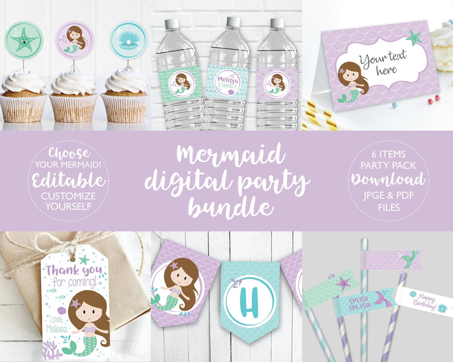 Mermaid Birthday Party Kit DIGITAL Cute Mermaid Party Bundle - Etsy