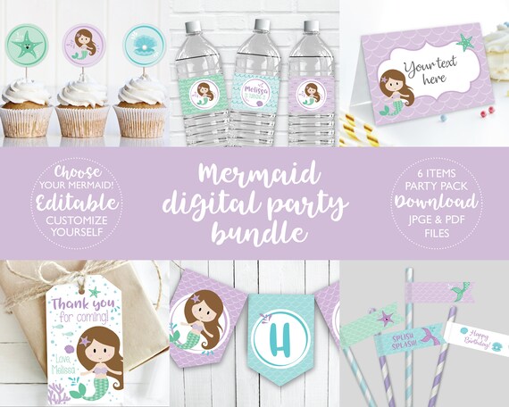 Mermaid Birthday Party Kit DIGITAL Cute Mermaid Party Bundle - Etsy