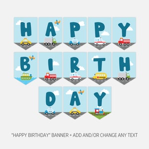 Transportation Happy Birthday Banner DIGITAL | Transport Decoration ...