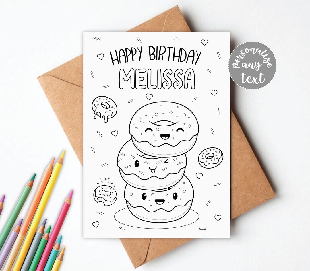 Donut Birthday Coloring Card DIGITAL | Colouring Greeting Card for Kids ...