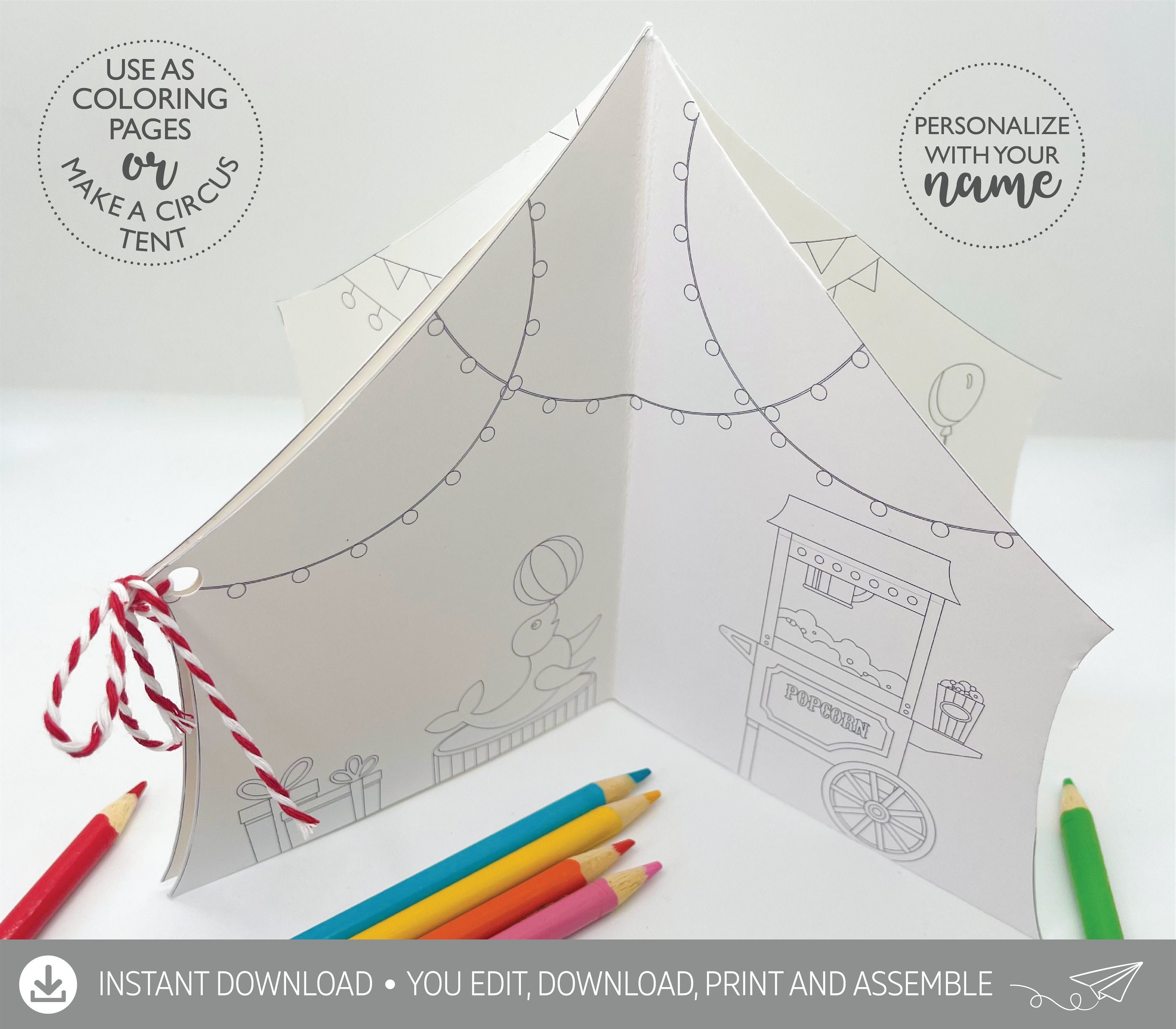 Circus Tent Coloring Pages DIGITAL Carnival Personalized - Etsy Australia