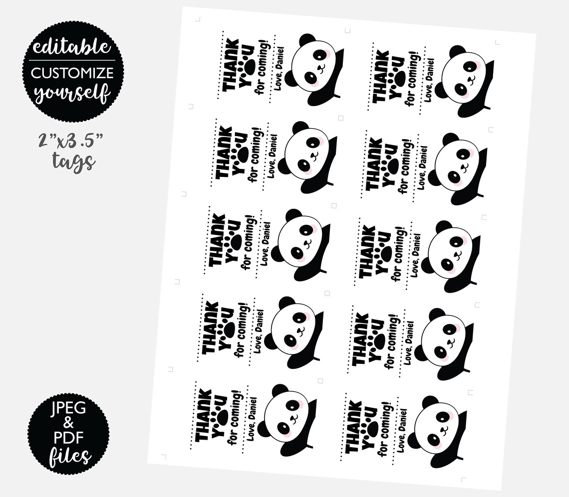 Panda Birthday Thank You Tag DIGITAL | Panda Party Favor Tag ...