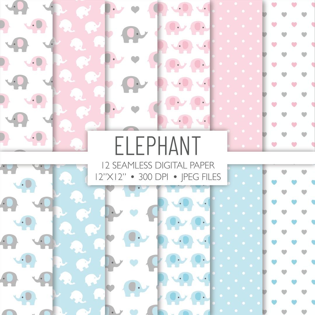 Elephant Seamless Digital Paper Pink and Blue Background Pattern ...